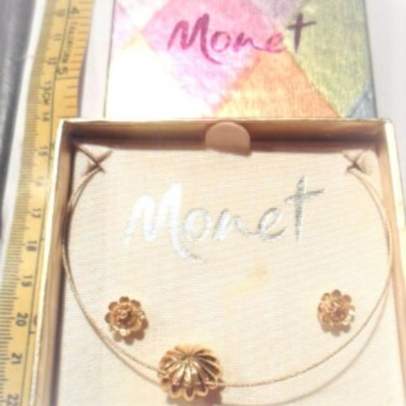 Monet | Jewelry | Monet Necklace Earring Set Gold Tone W Box Pink Stone ...